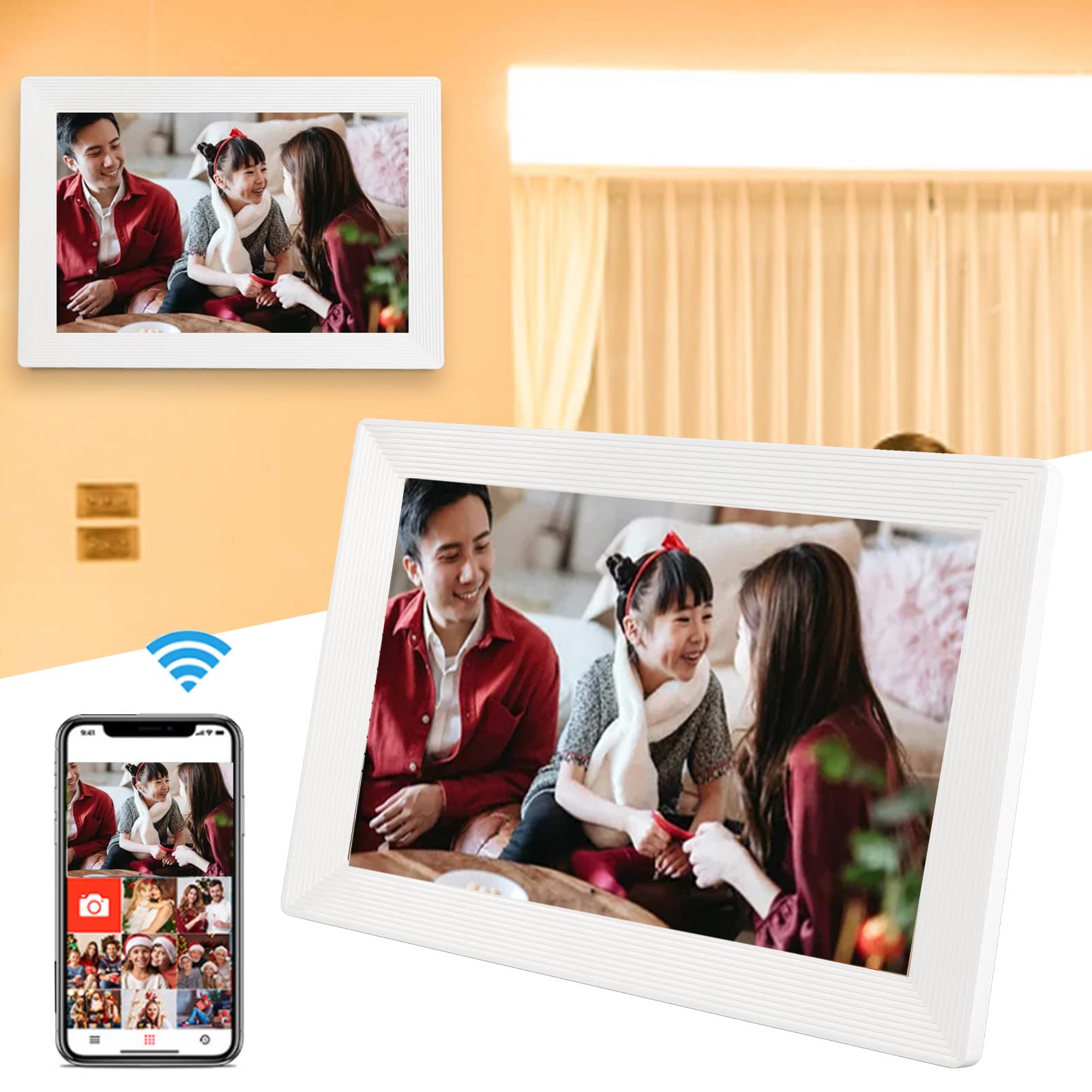 Smart Picture Frame, Removable Rack RAM 1G ROM 16G WiFi Connection 10.1 Inch High Resolution Frame for Living Room (US Plug)