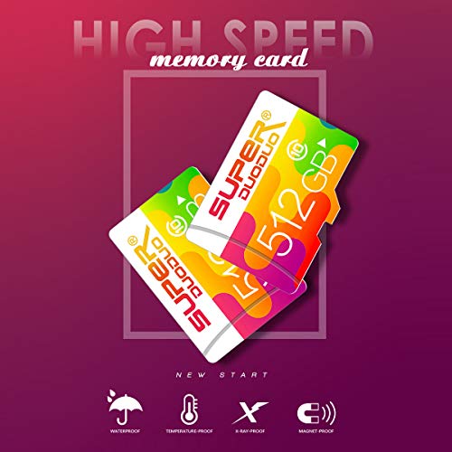 Mini SD Card 512GB Micro SD Card High Speed Card 512GB TF Card Class 10 Memory Cards with Adapter for Smartphones, Surveillances, Action Cameras,Tablets,Drones