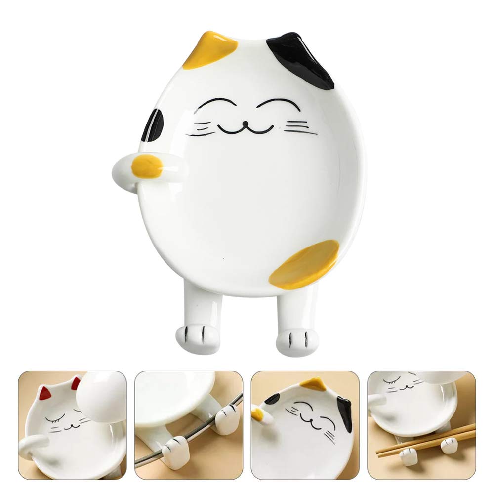 OURASHERO Multifunctional Ceramic Spoon Rest for Kitchen, Cute Cat Shape Cooking Utensil Holder Pot Lid Rack Coffee Spoon Rest Ladle Rest Spatula Utensil Rest for Kitchen Counter & Stove Top