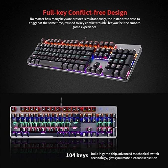 QINERSAW Compact Gaming Keyboard, USB Wired 104 Keys Gaming Keyboard LED Backlit Gaming Keyboard for Laptop PC Computer Game and Work E-sportsPlayer Equipment