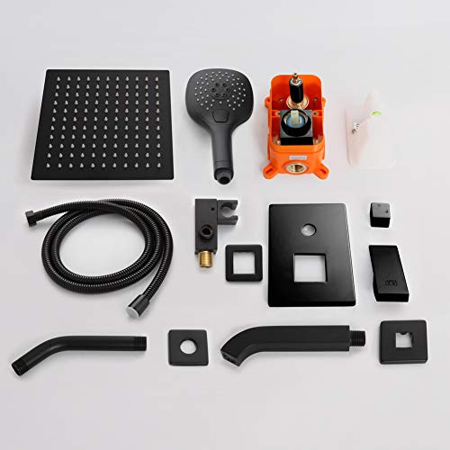 POP SANITARYWARE Matte Black Shower Faucet Set with Tub Spout Bathroom Rainfall 8 Inch Shower Head System with Handheld Single Handle Shower Trim Kit with Valve