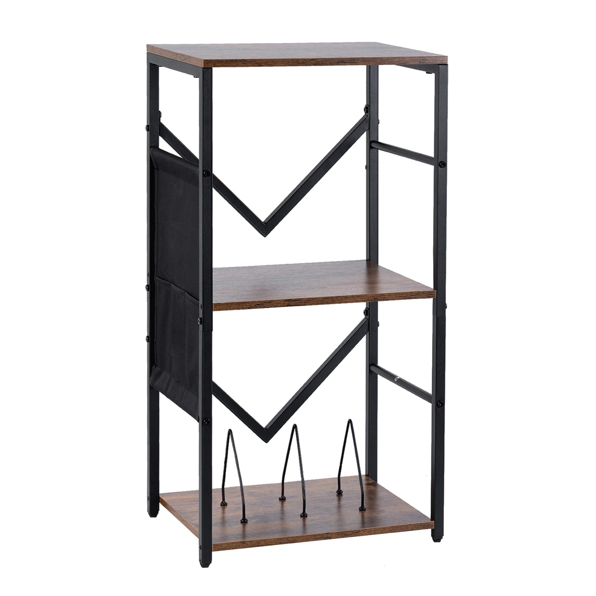 Small Side Table Narrow End Table, Nightstand Tall Side Tables for Small Spaces, 3 Tier Storage Shelves Couch End Tables for Living Room, Bedroom Office Bathroom, Easy Assembly Rustic Brown and Black