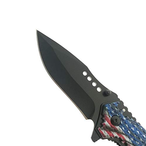 P.S. 8 1/4" Overall ABS Hex Pattern Drop Point EDC Pocket Knife w/Belt Clip