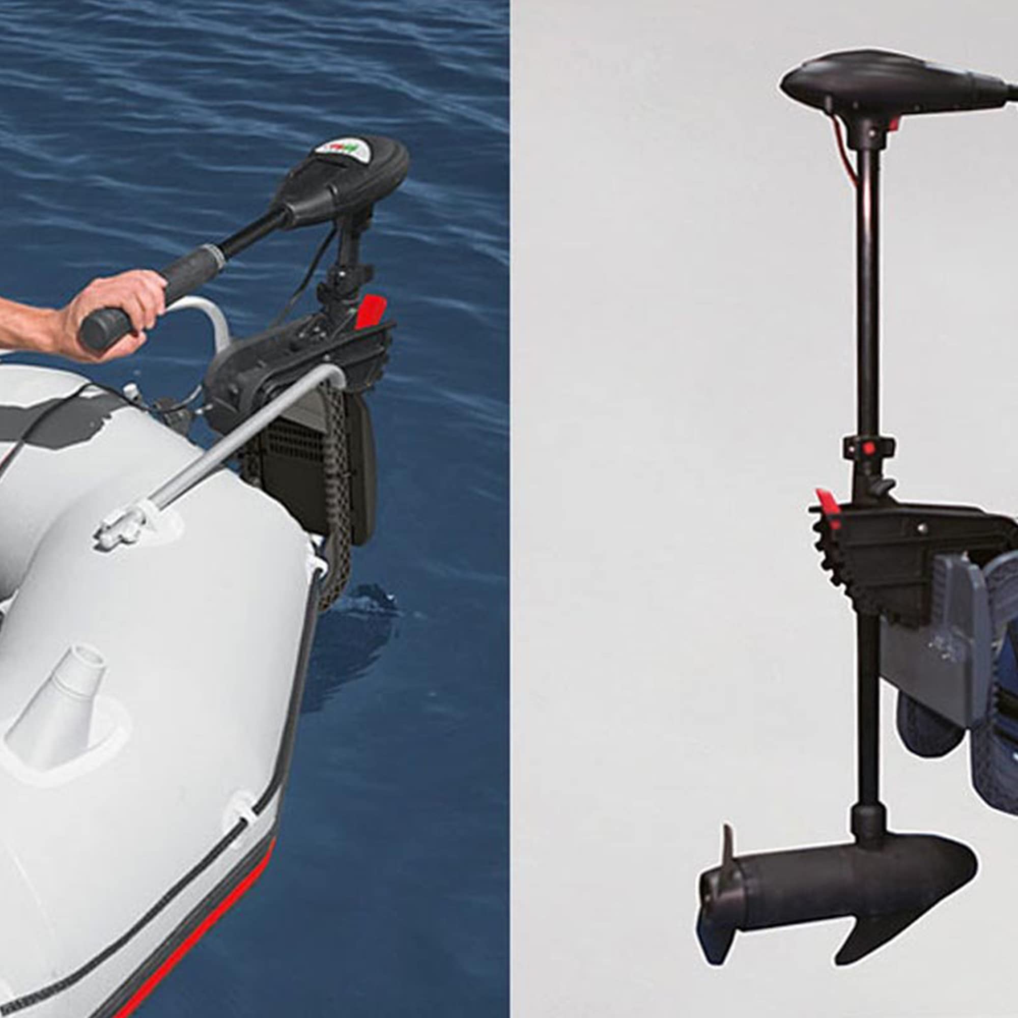 Intex Excursion 5 Person Inflatable Boat Set with 2 Aluminum Oars and Pump, Intex 12V Transom Mount Boat Trolling Motor, and Intex Motor Mount Kit