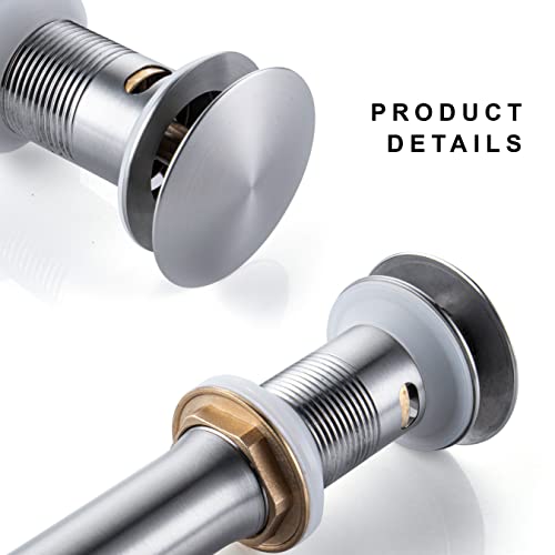 Pop up Sink Drain Stopper with Overflow Brushed Nickel for Bathroom Vessel Vanity Sink Art Basin,Big Cap Sink Drain with Overflow, Metal Pop-up Drain Strainer with Detachable Basket Stopper