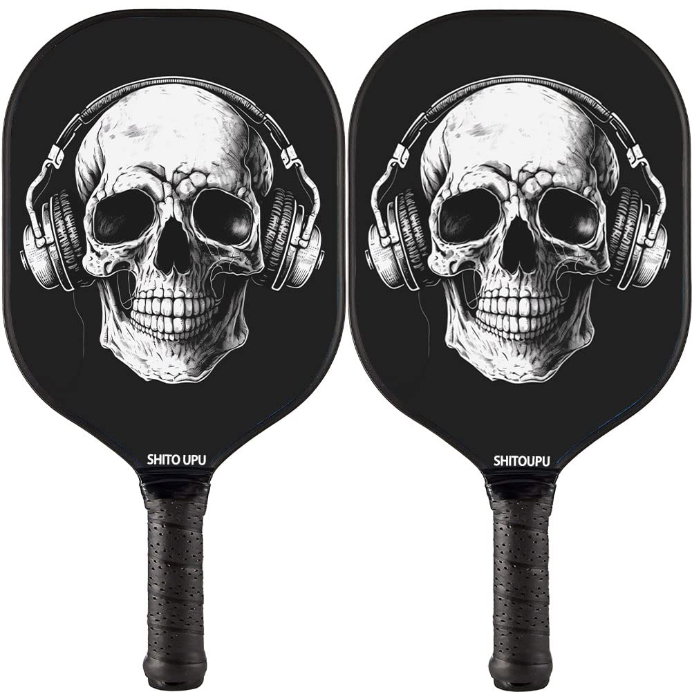 Musical Skull Pickleball Paddles,Pickleball Paddle Set with 2 Paddles and 4 Pickle Balls and Portable Pickle Ball Bag