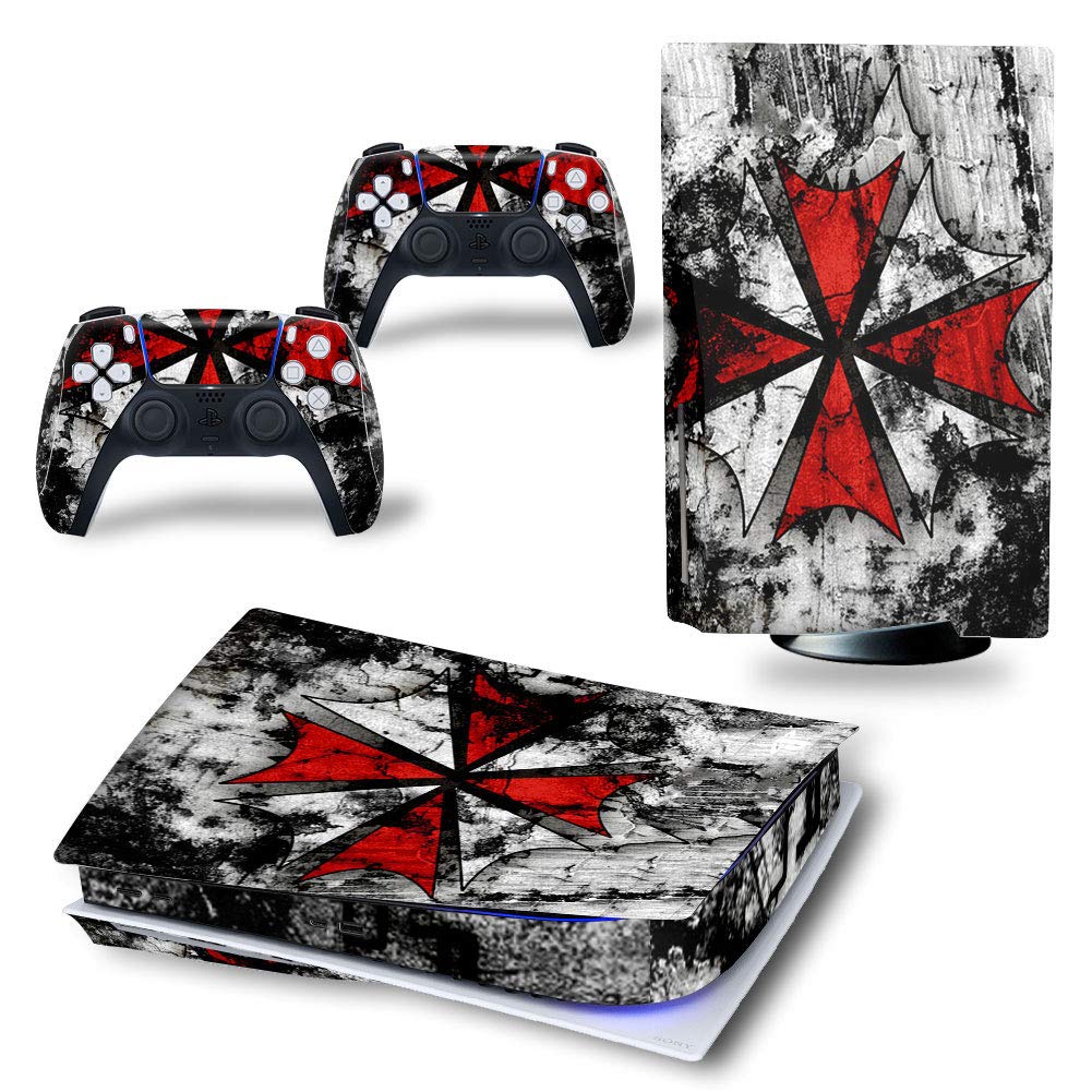 PS5 Console Skin Sticker and Controller Skin Sticker Set - Playstation 5 Vinyl Sticker Decal Cover, (Disk Edition - Umbrella)