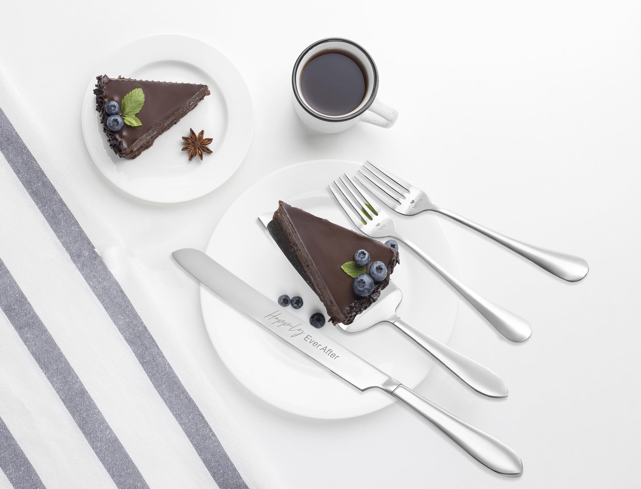 ROXBURGH Wedding Cake Knife and Server Set, Engraved Mr and Mrs Silver Forks Cake Cutting Set Pie Dessert Servers for Wedding Anniversary Bridal Shower Engagement