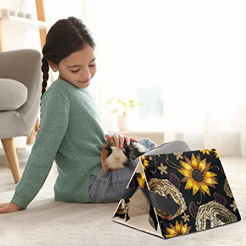 Y-DSIWX Guinea Pig Hideout House Bed, Vintage Embroidery Sunflower with Panda Rabbit Cave, Squirrel Chinchilla Hamster Hedgehog Nest Cage