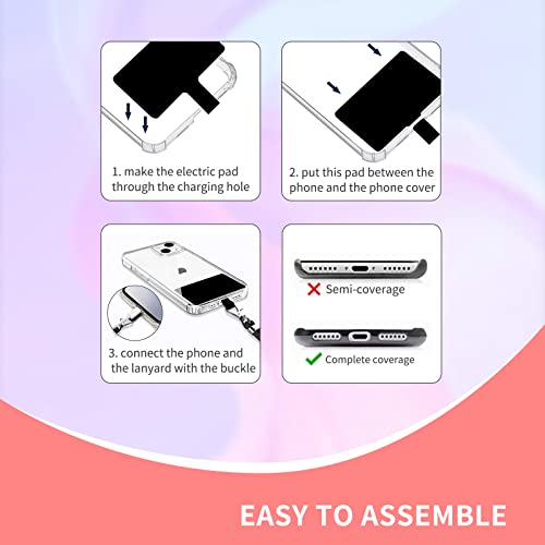 YAFIYGI 2Pack Patch Phone Crossbody Lanyard Universal Cell Phone with Adjustable Nylon Neck Strap,Nylon Wrist Straps, PVC Phone Patch with Metal Ring (White+Black)
