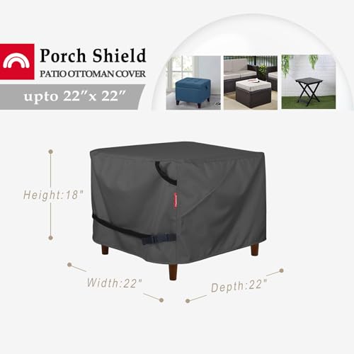 Porch Shield Patio Ottoman Cover - Waterproof Outdoor Square Side Table Covers β 22L x 22W x 18H inch, Black