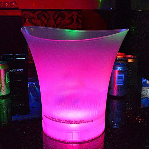 PeSandy LED Ice Bucket, 5L Large Capacity Wine Ice Bucket Drink Containers with Multi Colors Changing for Party/Home/Bar, Waterproof Champagne Retro Wine Drink Beer Beverage (1PCS, Battery Powered)