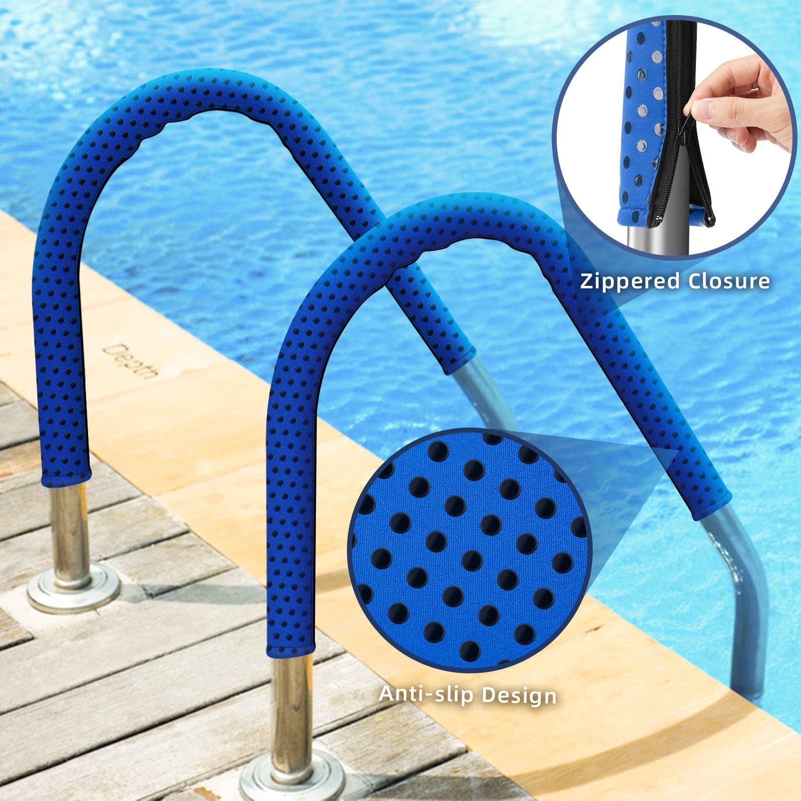 Neoprene Zippered Pool Handrail Cover 4 Feet Slip Resistant Rail Grip for Swimming Pool Hand Railing Cover
