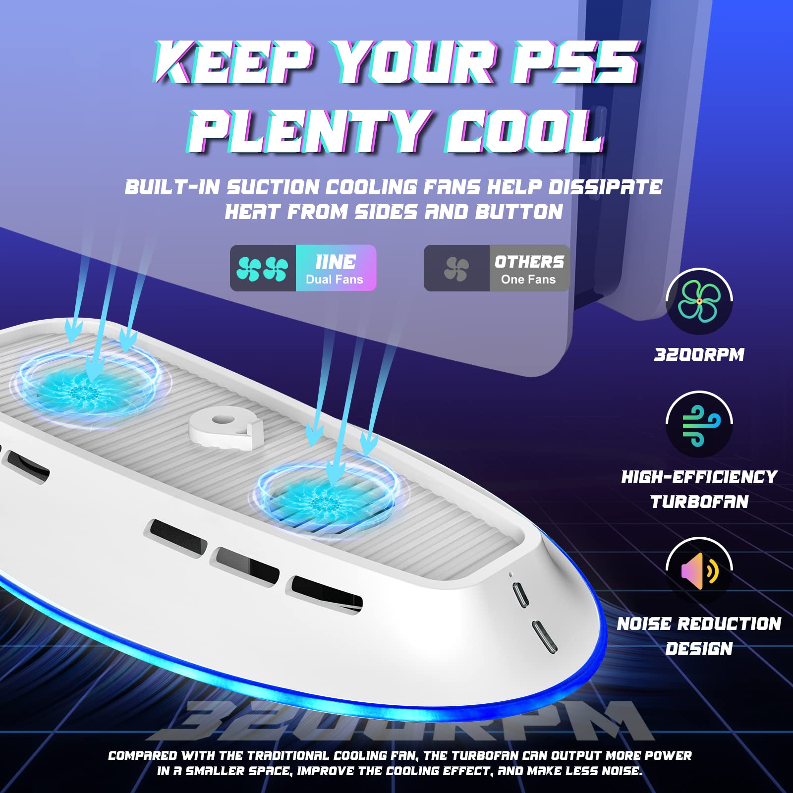 PS5 Cooling Station with RGB, IINE PS5 Vertical Stand with Suction Cooling Fan and Auto-Speed, PS5 Accessories for PS5 Console with 8 RGB Lighting Modes (White)