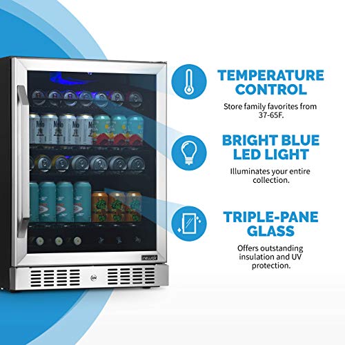 NewAir 24" Beverage Refrigerator Cooler - 177 Can Capacity - Stainless Steal With Built In Mini Fridge and Glass Door | Cool your Soda, Beer, and Beverages to 37F NBC177SS00
