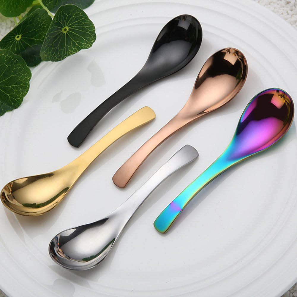 Stainless Steel Spoon, Soup Spoon,Mirror Finish Spoons,Kitchen Serving Spoons,Dessert Spoon,Coffee spoon,Ice Cream Spoons (5, golden)