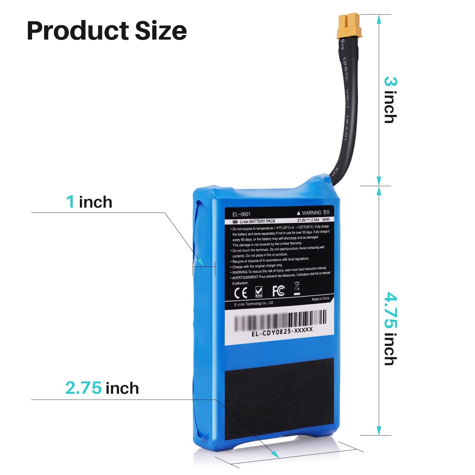 SMOOSAT Li-on Battery Pack Replacement Electric Kids Scooter E9/E9 Pro/E9 Apex, 21.6V, 2.5AH, 54WH, EL-0601