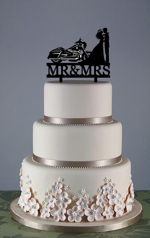 Yuezoloz Street Glide Motorcycle Wedding Cake Topper, Ride with Me Forever Cake Topper, Motorcycle Wedding Topper Couple on Harley Davidson for Wedding/Anniversary/Bridal Shower Party Decor