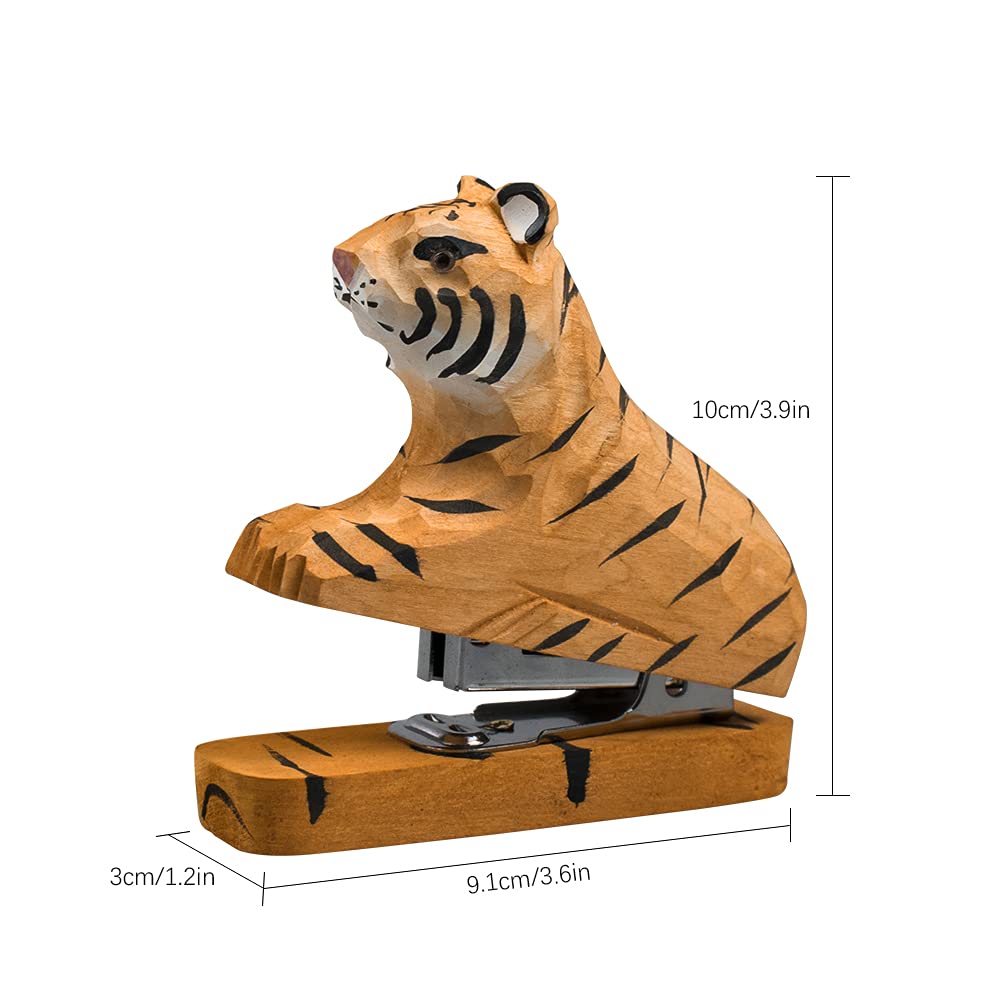 Kcgani Wooden Animal Stapler, Desktop Stitcher Art Figurine Statue Sculpture for School Office Stationery (Orange)