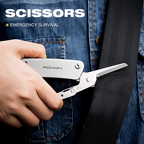 Roxon S501 Folding Pocket Knife and Scissors 2 in 1 Must-have at Home EDC Multi tool with Belt Clip, Perfect for Housework, Rescue, Hunting, Survival, Fishing, Hiking, Camping