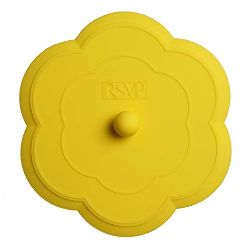 RSVP International Yellow Silicone Flower Kitchen Stopper, 6" | Sink Plug | Water-Tight Seal | Durable Silicone Withstands Hot Water | Dishwasher Safe