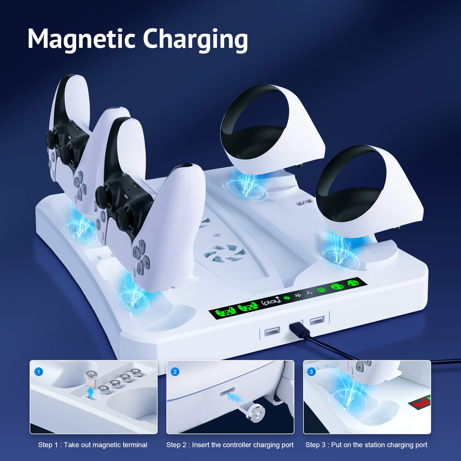 PS5 Multi-functional Station, PS5 Console Cooling Dock, PS VR2 Sense Controller Charging Station, PS 4/5 Controller Charger, PSVR2 Headset and PS4/5 Game Holder Organizer, 6 Joystick Caps,White