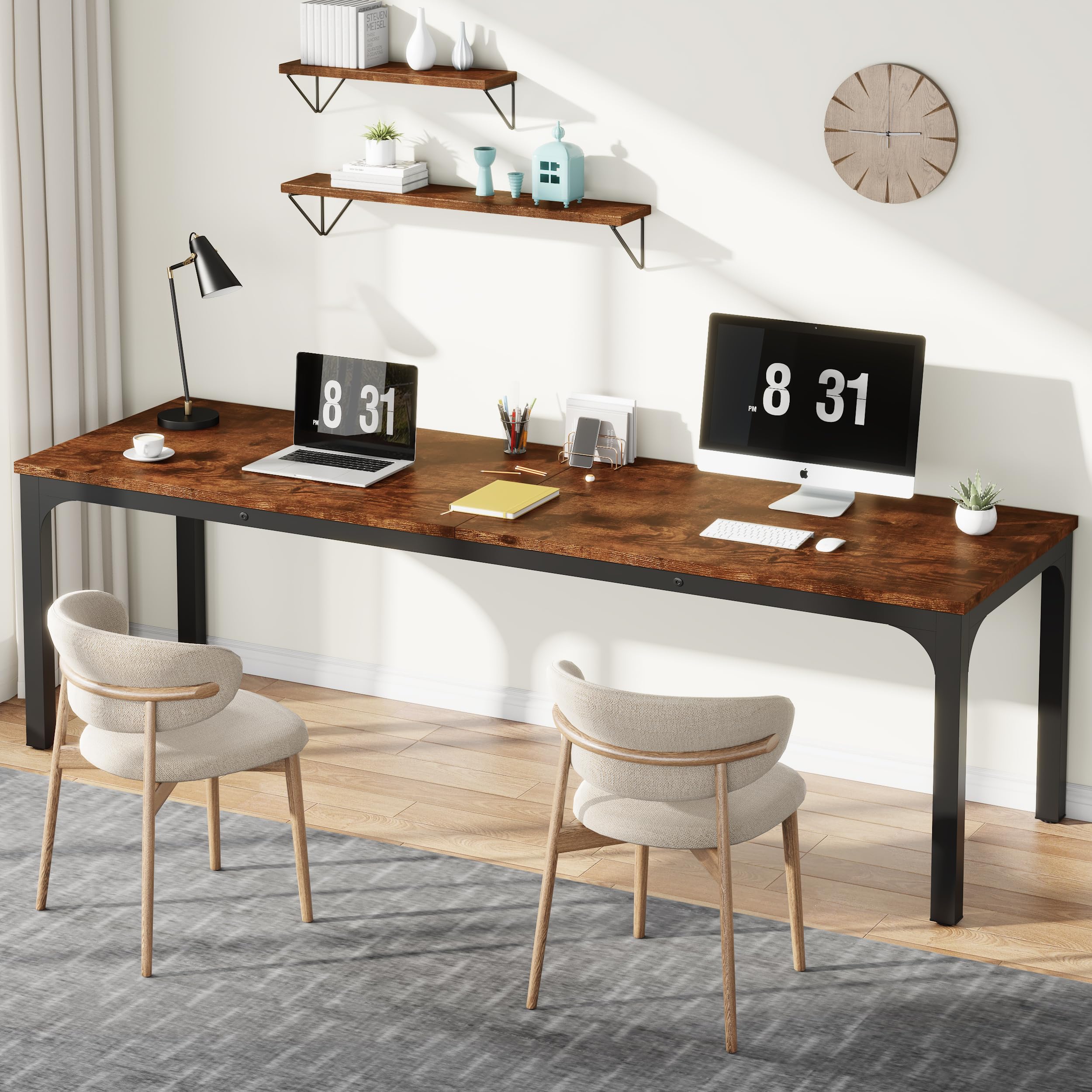Vagaconl Computer Long Desk, 2 Person Desk, 78.7 inch Extra Long Desk,Work Table for Home Office,Gaming,Brown