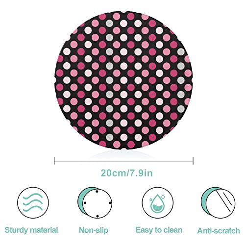 Pink Polka Dot Glass Cutting Board Round Kitchen Decorative Chopping Blocks Mats Food Tray for Men Women
