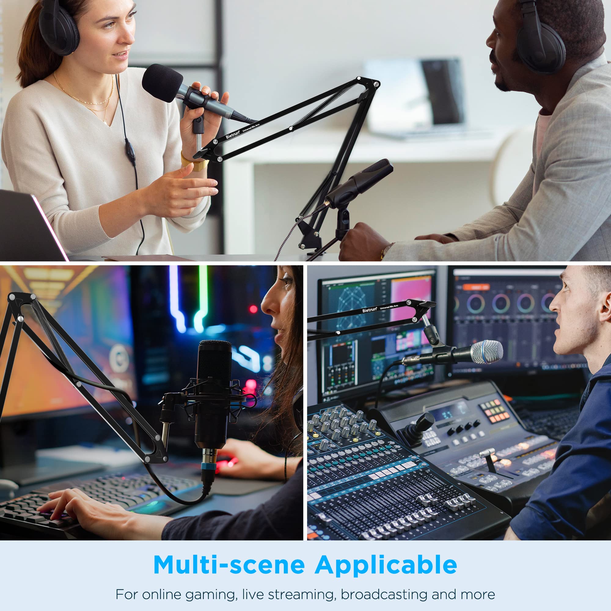 Mic Arm Desk Mount for HyperX QuadCast,Blue Yeti,Shure Sm7b,Boom Arm Mic Stand 360°Rotable with 3/8" to 5/8" Adapter,Mic Clip,2.5" Clamp for Handheld Mics,Podcast,Gaming,Recording,Large