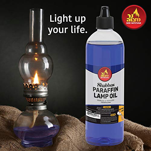 Ner Mitzvah Paraffin Lamp Oil - Blue Smokeless, Odorless, Clean Burning Fuel for Indoor and Outdoor Use with E-Z Fill Cap and Pouring Spout - 32oz