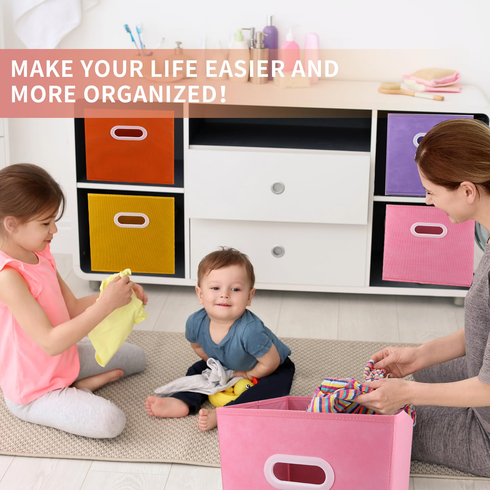 Storage Cubes, 11-inch Cube Storage Bin, 6 Sets Foldable Fabric Storage Cubes With Handles, 6 Cube Storage Organizer, Storage Cube Bins for Toys, Clothes and Books (Multicolour) (Multicolour)