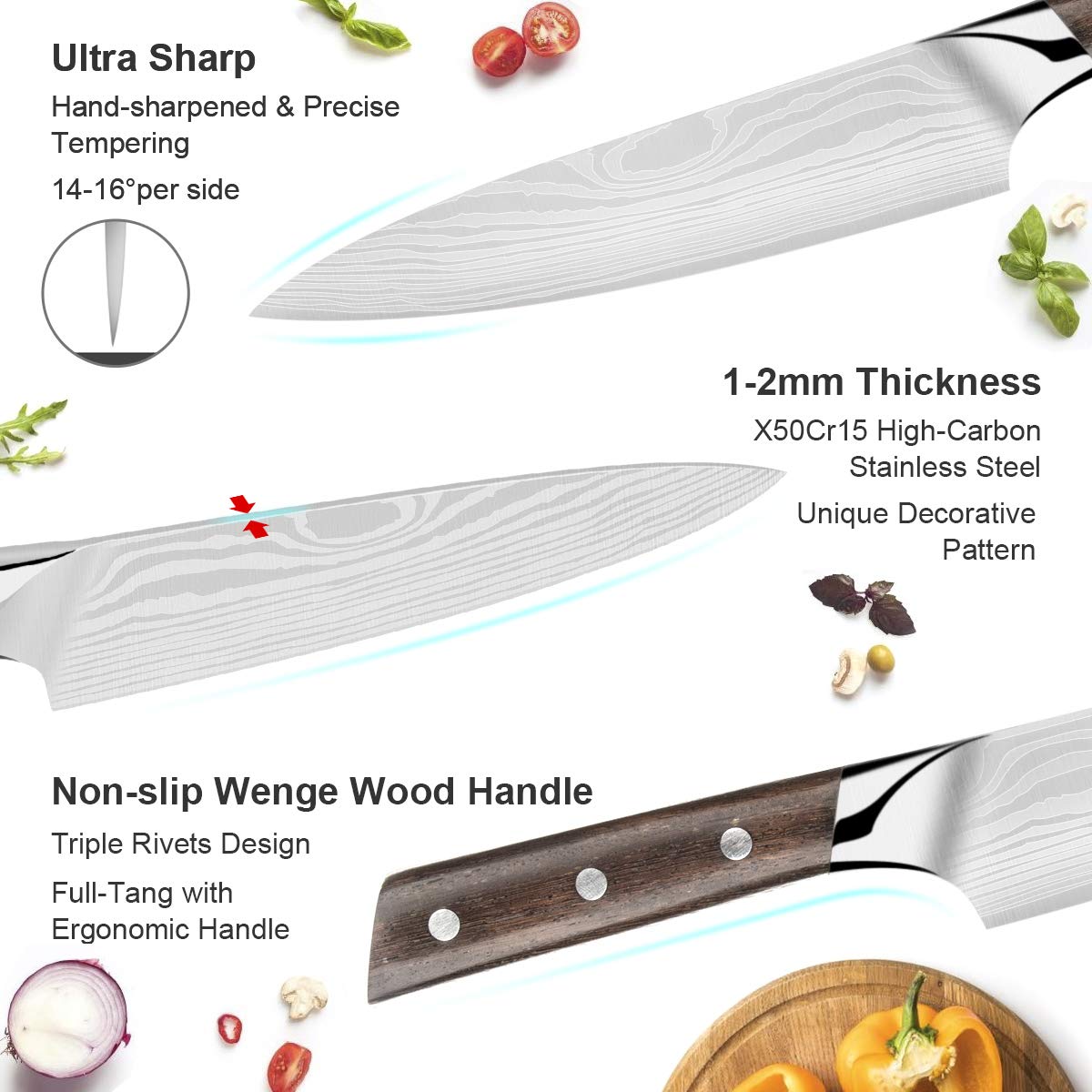 Knife Set, 15pcs Kitchen Knife Set with Wooden Block β German High Carbon Stainless Steel Professional Chef Knife Block Set, Manual Sharpening, Forged, Full-Tang