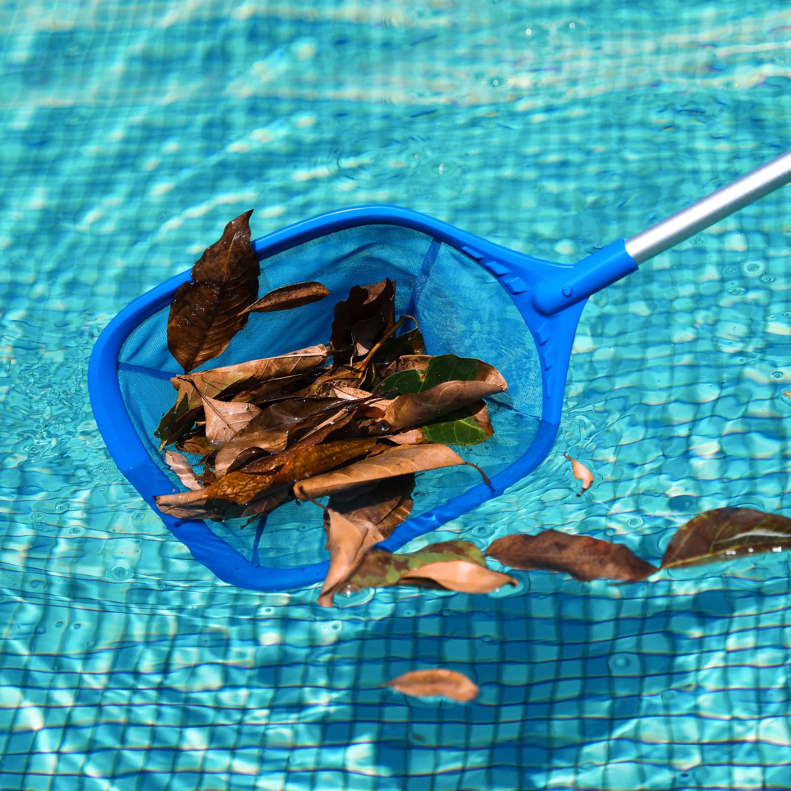 Mowend Swimming Pool Skimmer Net 26.8 inches, Leaf Rake Net with Fine Aluminum Pole for Fast Cleaning Ponds, Hot Tub, and Spas, Pool Cleaner Supplies and Accessories