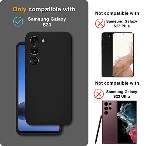 YENAPOON for Samsung Galaxy S23 Case and 2 Pack Tempered Glass Screen Protector, Slim Liquid Silicone Shockproof Protective Case - Black