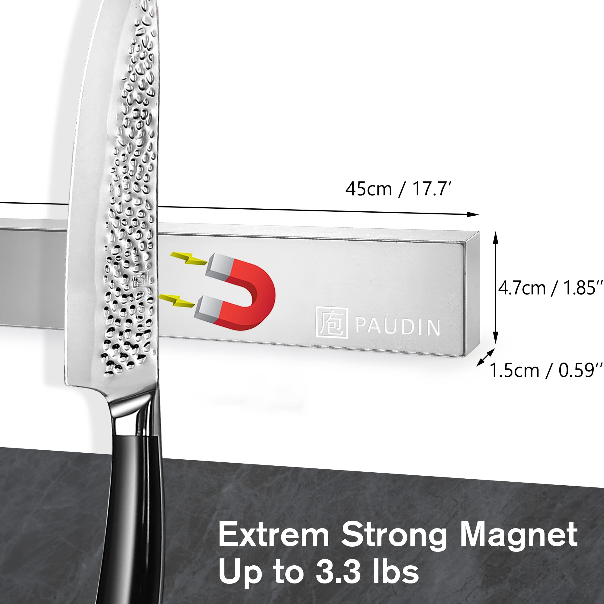 Paudin 17.7 Inch Stainless Steel Magnetic Knife Bar-Use as Knife Holder for Wall, Knife Rack, Knife Strip, Kitchen Utensil Holder and Tool Holder/Storage