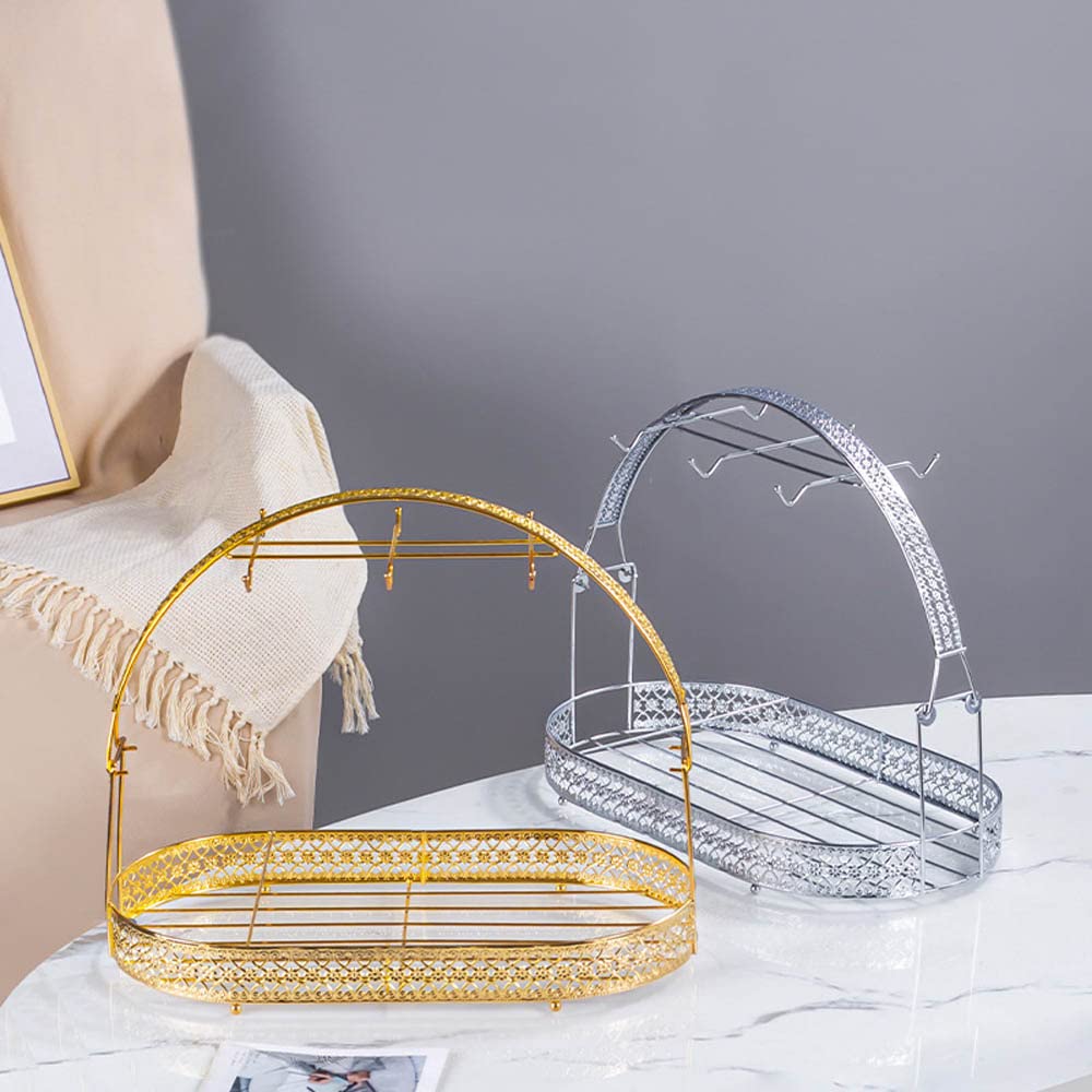 Piscepio Mug Holder Coffee Mug Rack Coffee Cup Holder Stand Dishes Organizer Wrought Iron Mug Drainer Storage Drying Rack for Counter Cabinet Table Kitchen Restaurant Office (Gold A)