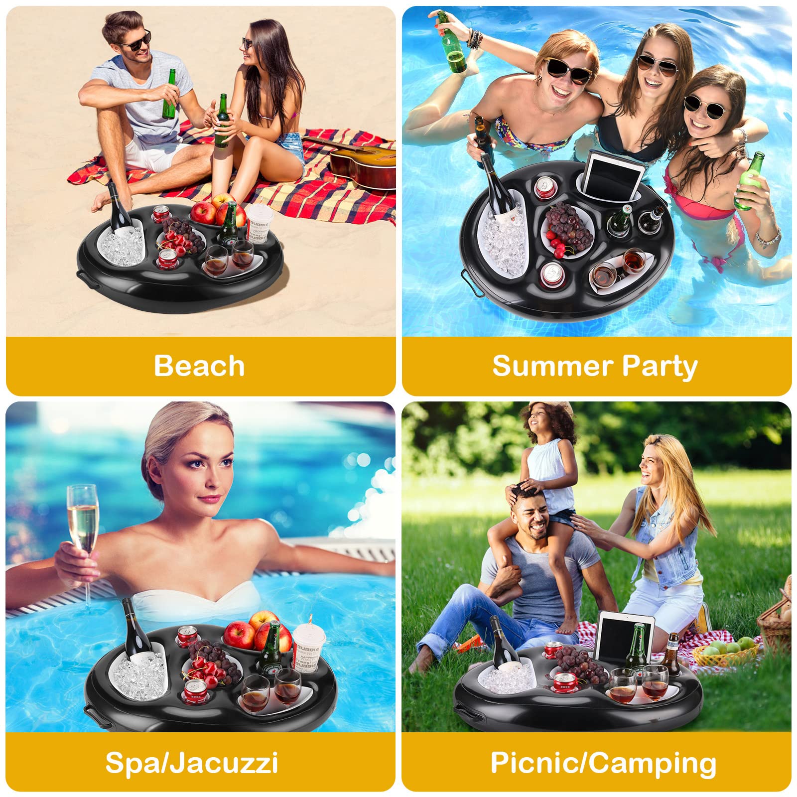 Pool Drink Holder Floats,Pool Accessories for Adult with Multi-Use Large Capacity Drink Float, for Swimming Pools & Hot Tub(Black)