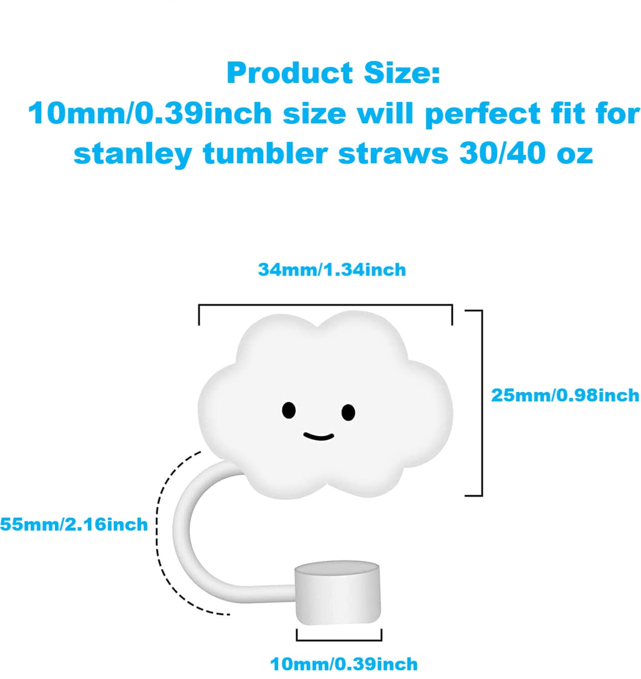 Rujowy Reusable Silicone Straw Cap for Stanley Cup Straw Stopper Protector, 10mm/0.4inch Cloud Straw Protective Cap (4 Pcs)
