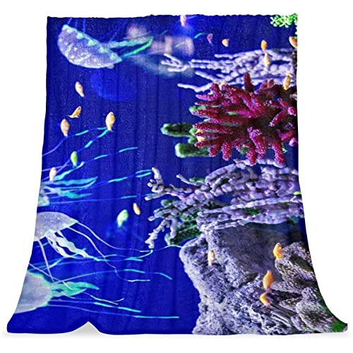 Plush Blanket Throw Blanket Warm Cozy Soft Microfiber Blankets, Coral Jellyfish Ocean
