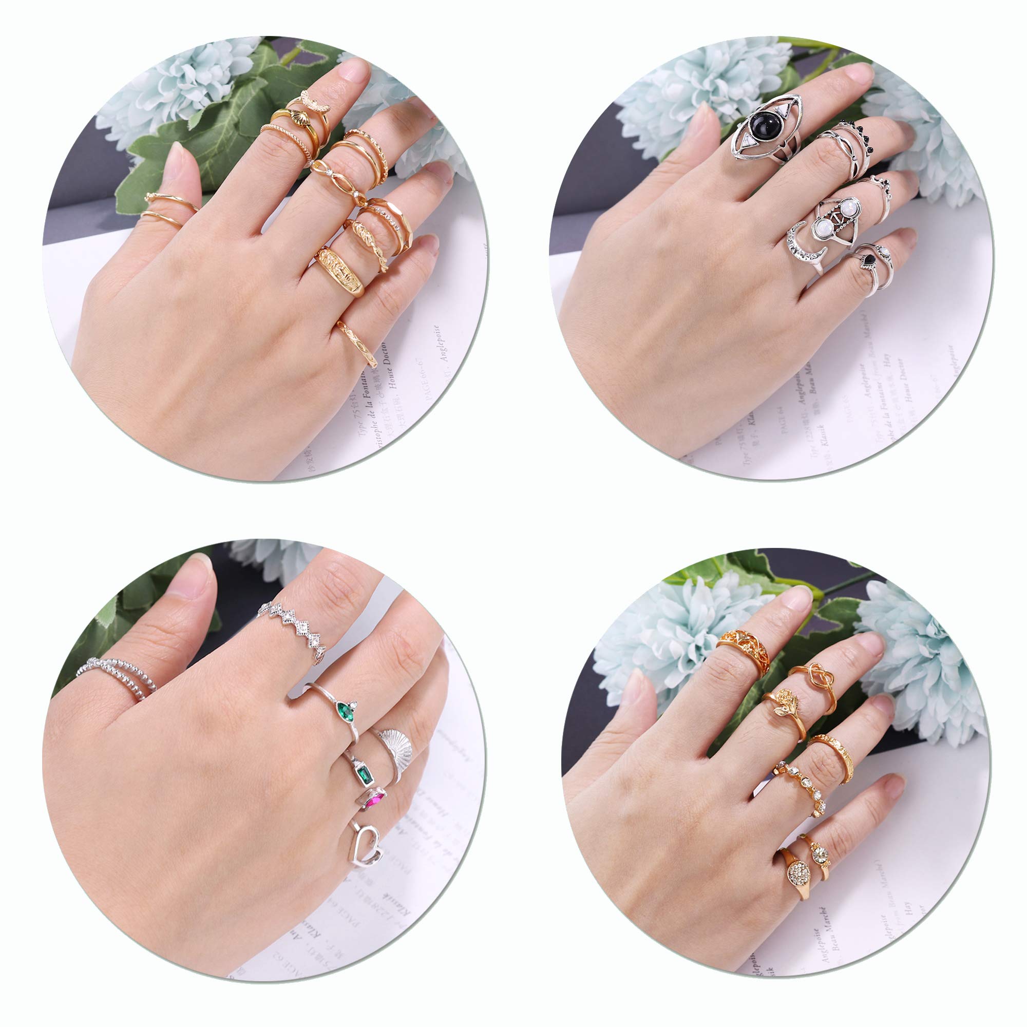 JOERICA 71PCS Rings for Women Knuckle Rings Set Stackable Rings Bohemian Vintage Midi Joint Nail Finger Hollow Carved Flower Rings Set