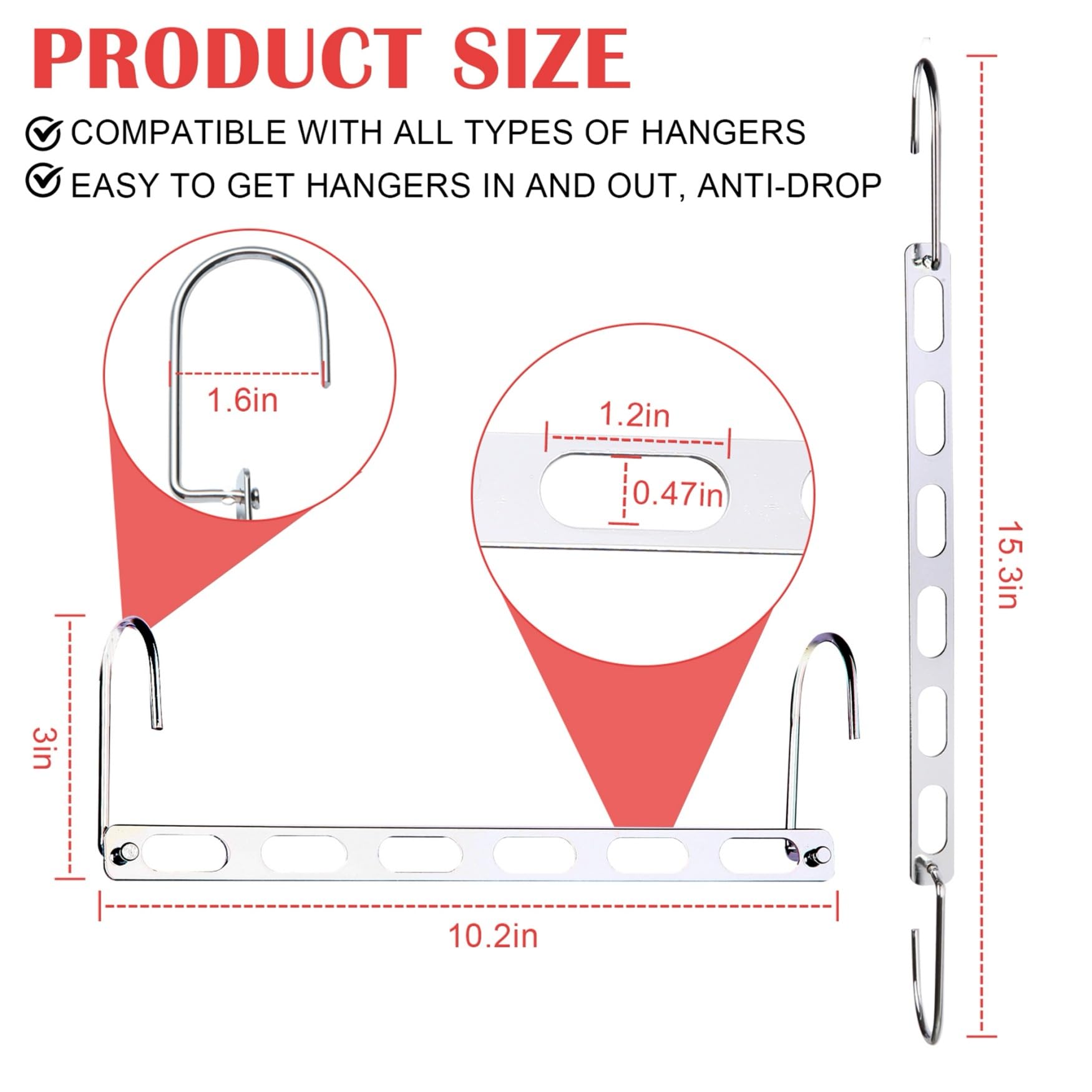 Space Saving Hangers for Clothes, Collapsible Hangers Space Saving for Organization and Storage, 3 Packs Clothes Hangers Space Saver for Closet, Metal Hangers Organizer, Dorm Room Essentials