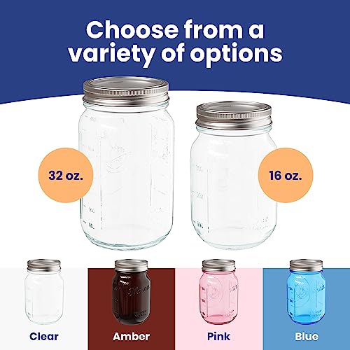 Wallaby 32oz Wide Mouth Clear Mason Jars with Lid & Seal Bands - Airtight Glass Container for Canning, Pickling, Food Storage, Candles, Home Decor, Overnight Oats, Fruit, Jam, Jelly, or DIY (2-Pack)