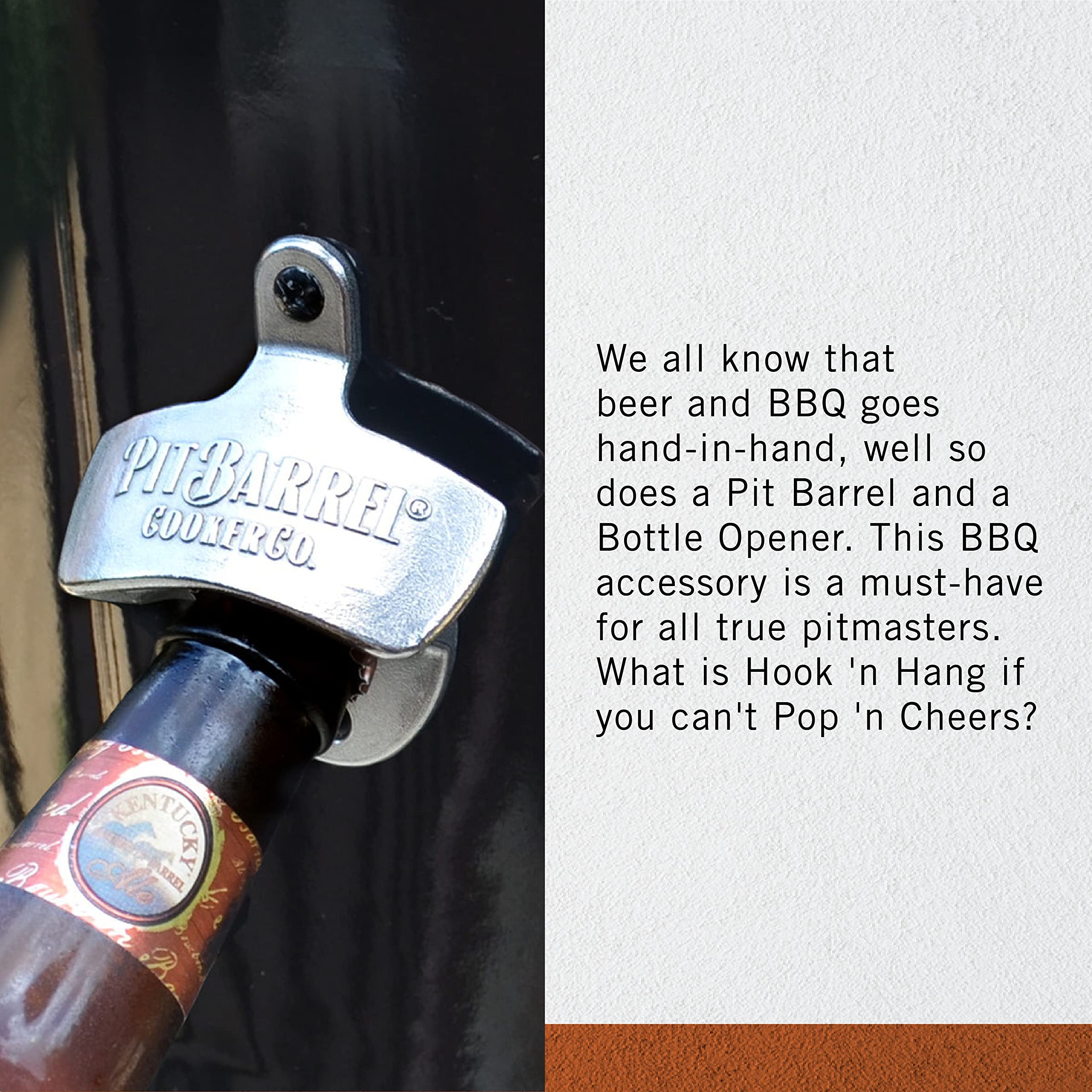 Pit Barrel Cooker Bottle Opener | Stainless Steel Wall Mount Bottle Opener | Install Indoors, Outdoors or Attach to Pit Barrel Grill | Stainless Steel