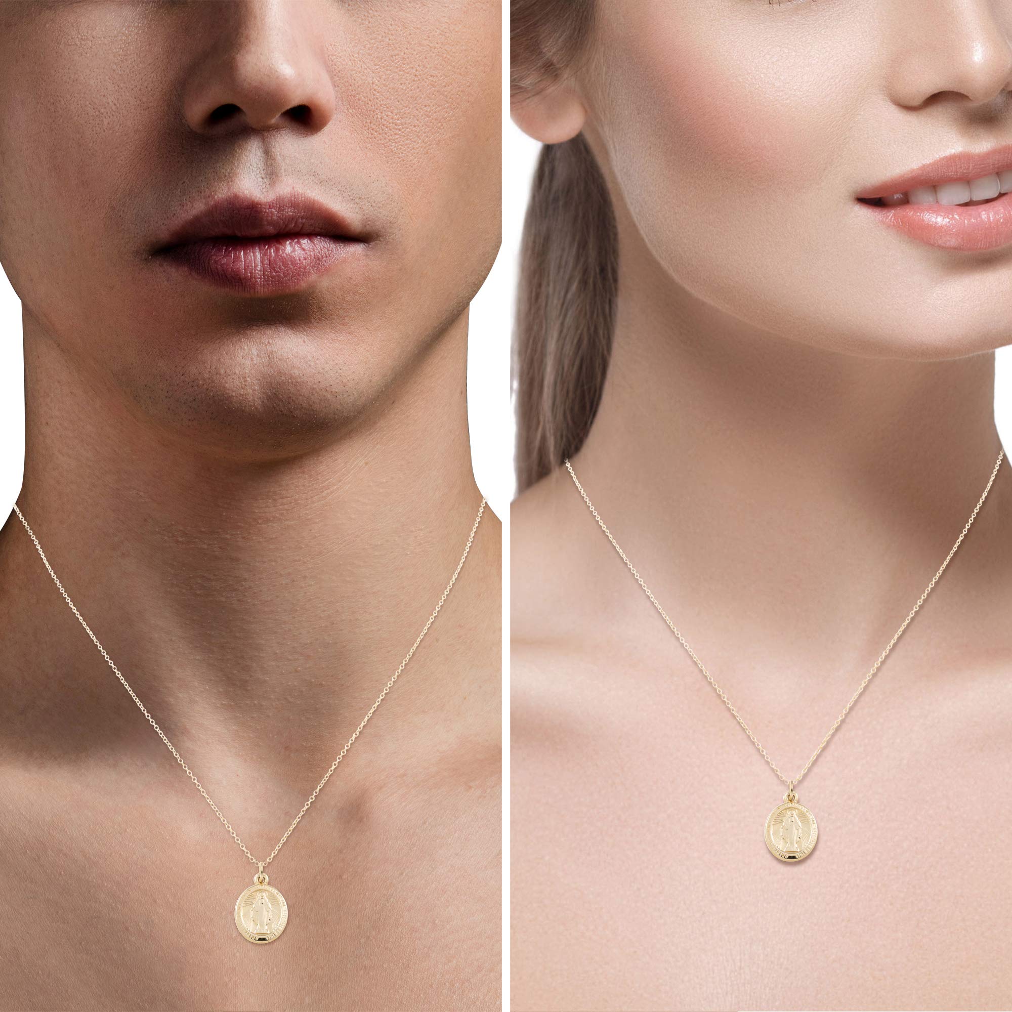 JULIETTE COLLECTION 14K Yellow Gold Oval Disc “St Christopher Protect Us” Religious Pendant/Charm for Men and Women