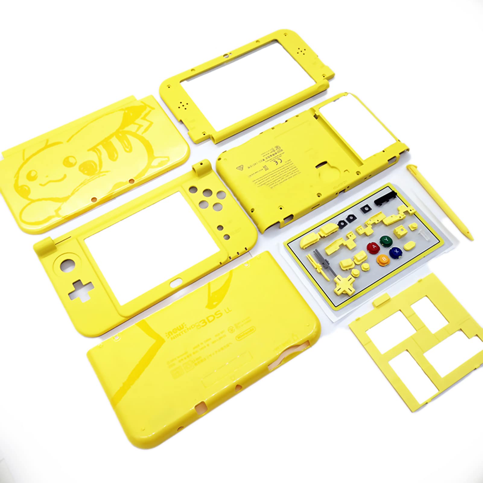 New3DSXL Complete Extra Housing Shells Replacement, Compatible with for Nintendo New3DS New 3DS XL/LL New3DSLL, Pikacu Yellow Case Cover Plates + Buttons + Screws + Stylus + Joy Cap Full Set