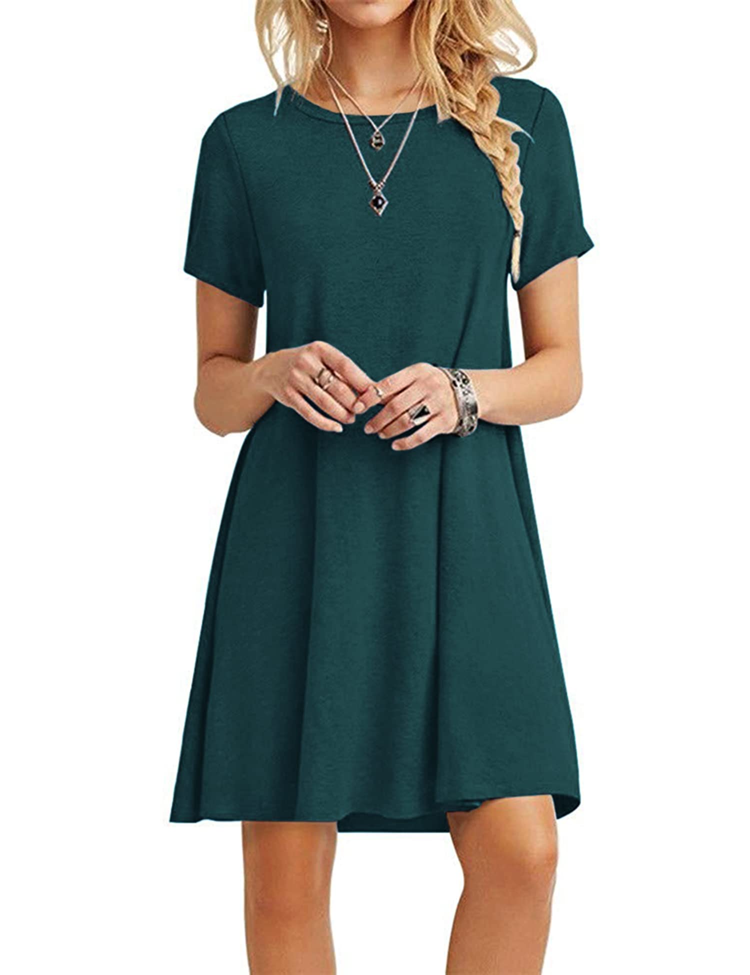 MOLERANI Women's Casual Plain Simple T-Shirt Loose Dress (3XL, 1 Dark Green)