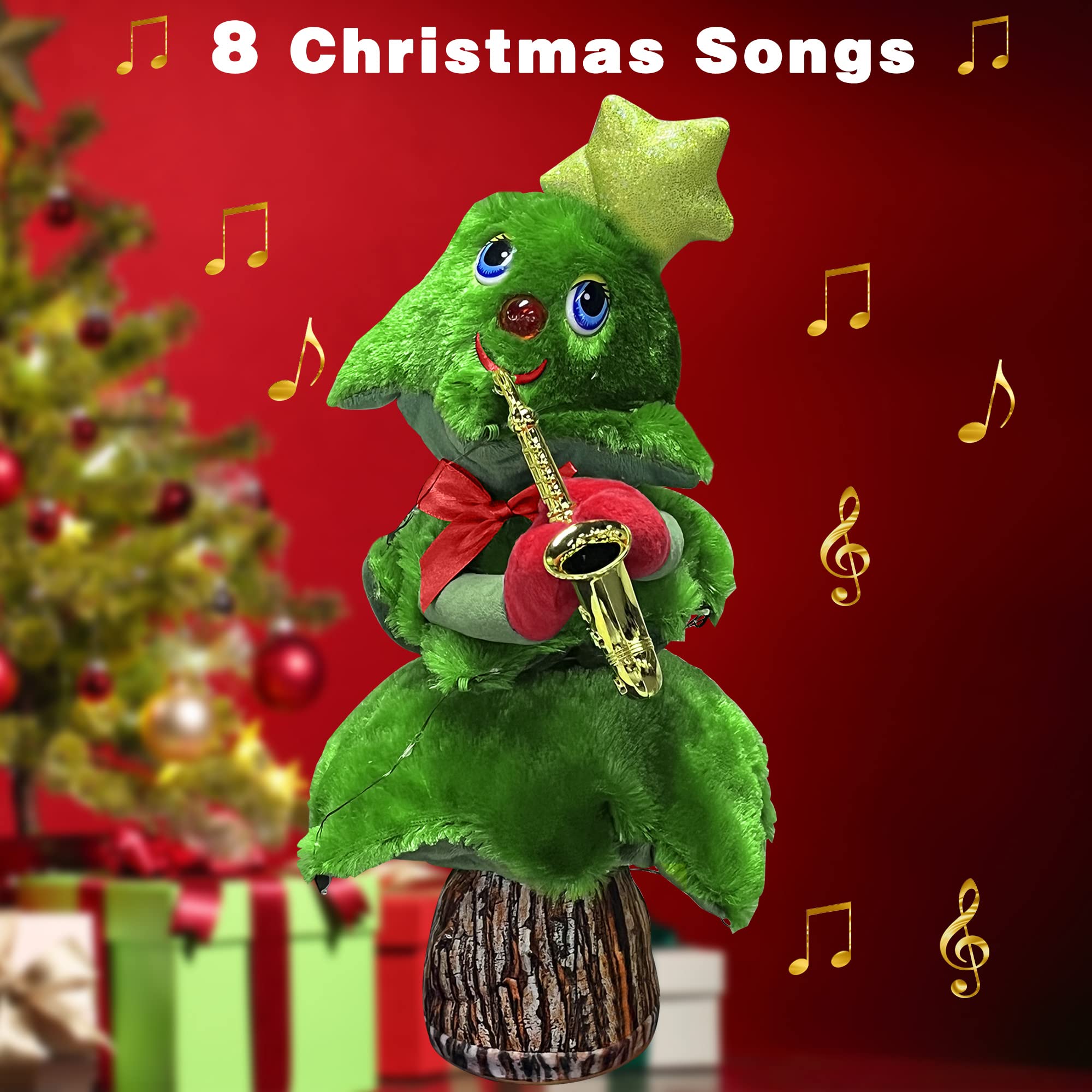 Singing Christmas Tree, Dancing Christmas Tree Play The Saxophone and Sing 8 Christmas Songs, Christmas Dancing Toy Gift for Kids & Decoration Parties
