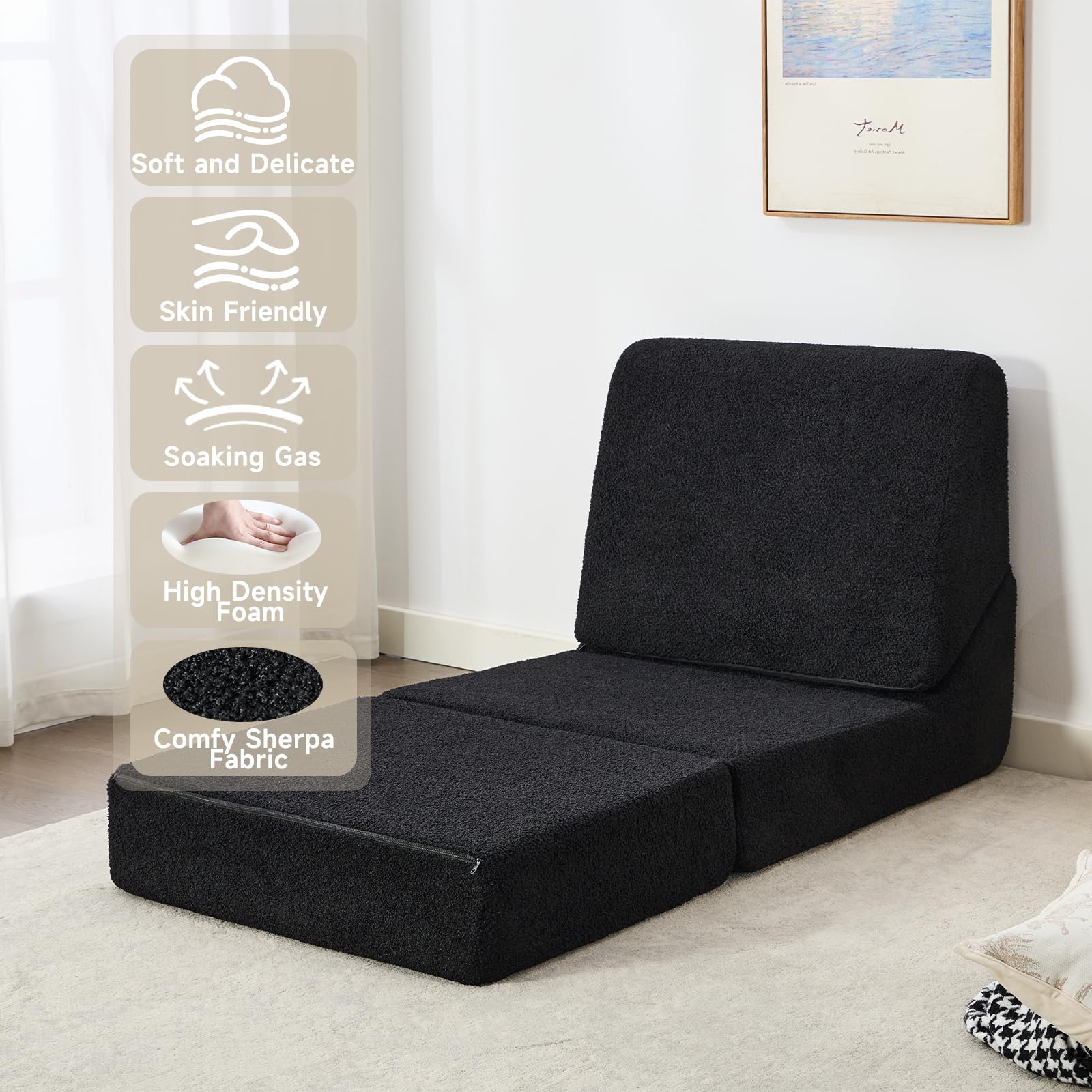 SUKIDA Folding Couch Convertible Sofa Bed Lounger Folding Sleeper Sofa Floor Lazy Sofa, High-Density Memory Foam Sleeper for Living Room Bedroom Guest Room Home Office Playroom