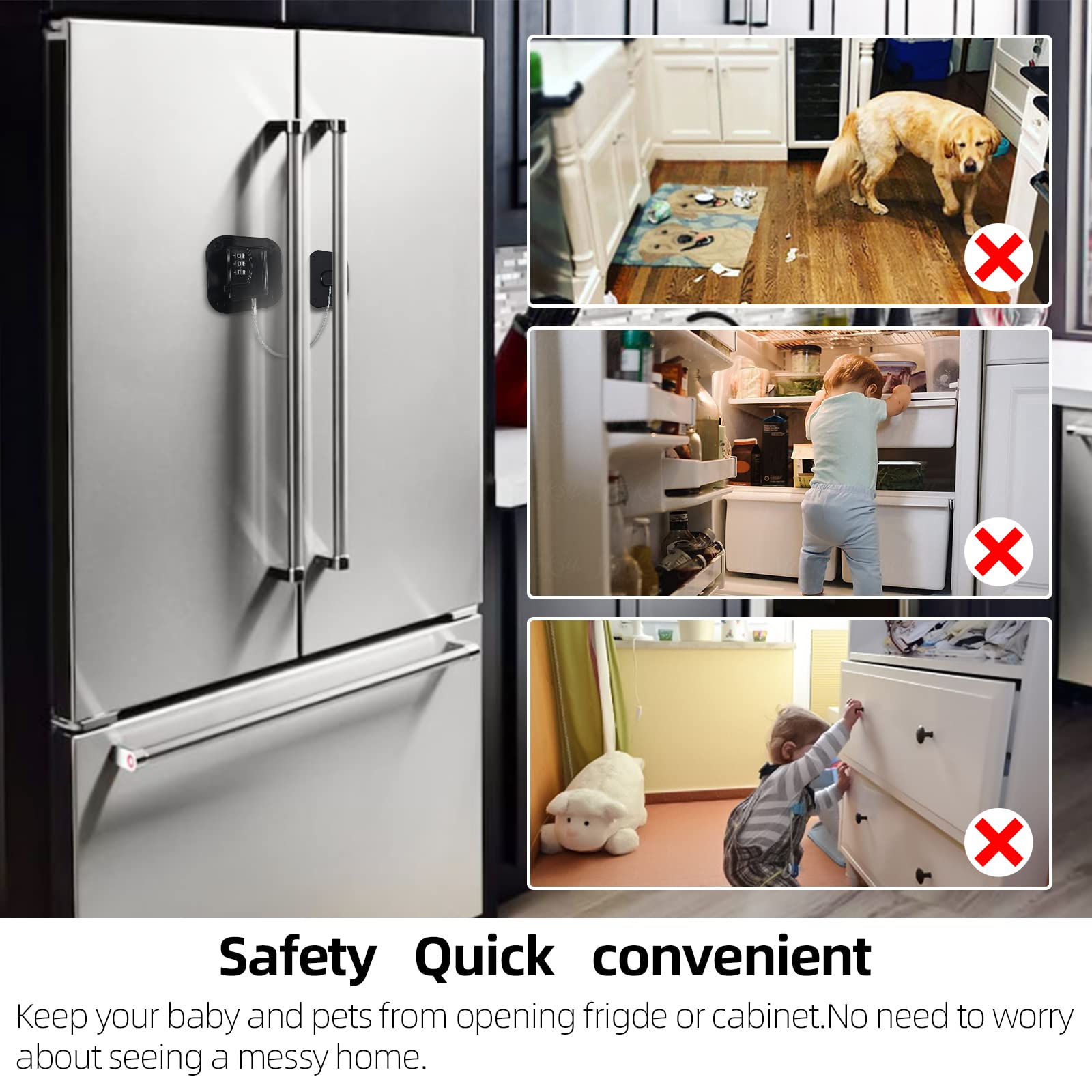 PTMYXIN A Pack Refrigerator Lock - Heavy Duty Combination Fridge Lock, Child/Baby Proofing Lock for Cabinets, Closets, Drawers, Window and More, Easy Install and Use (White)
