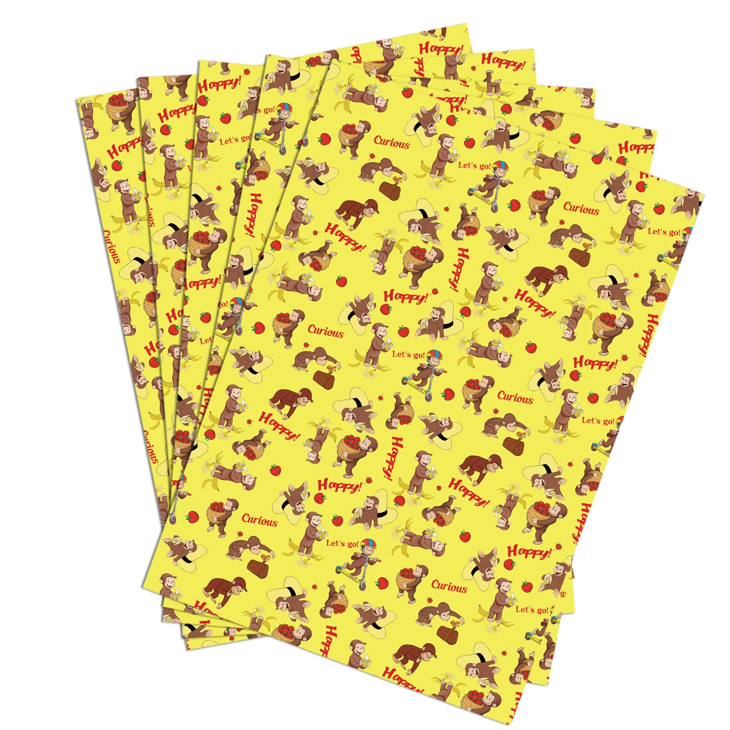 SNHDYMTK 5 Sheets Curious Monkey Gift Wrapping Paper 20"" x 30"" Kraft Paper Foldable Gift Wrap Present Wrapping Paper Birthday Design for Party, Holiday (Yellow), IGYUEWG1564131106